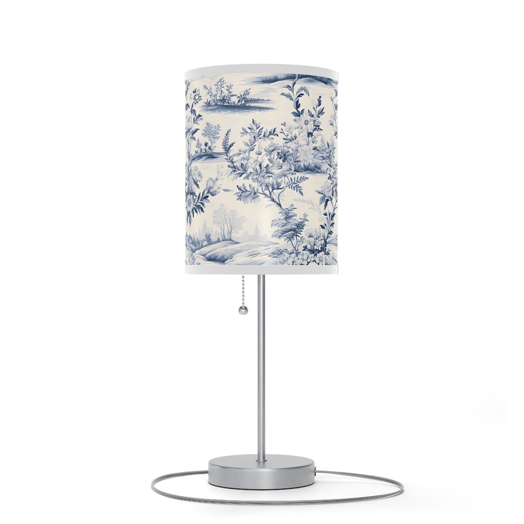 French Toile Lampshade, Chinoiserie Lamp, French Floral Toile Lamp on a ...
