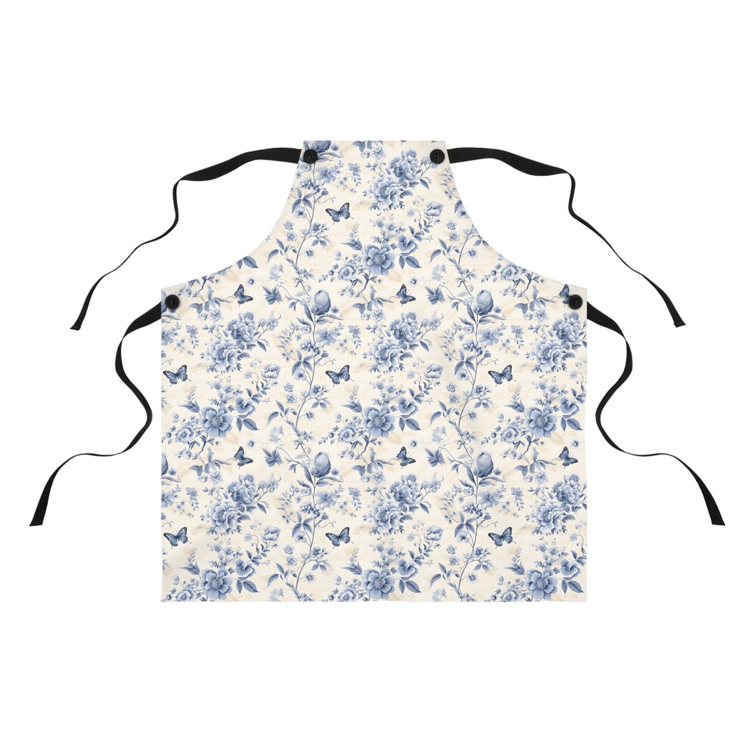 Blue Floral Apron, Gardening Apron, French Country Apron, Blue Toile ...