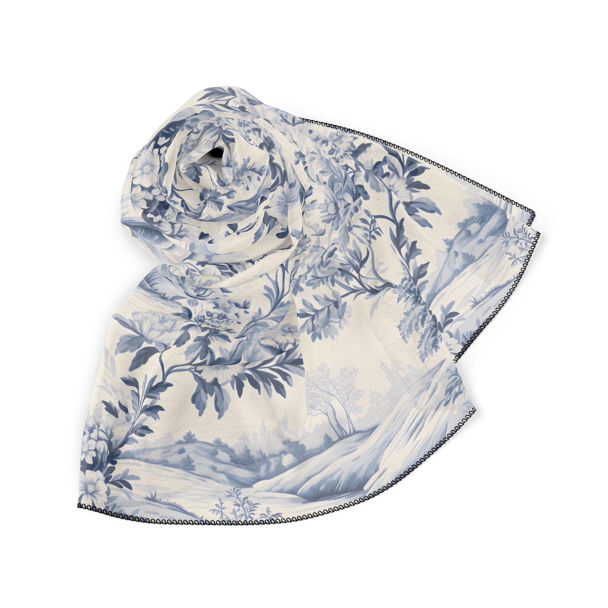 Blue French Toile Scarf, Toile De Jouy Sash, Blue Chinoiserie Fabric ...