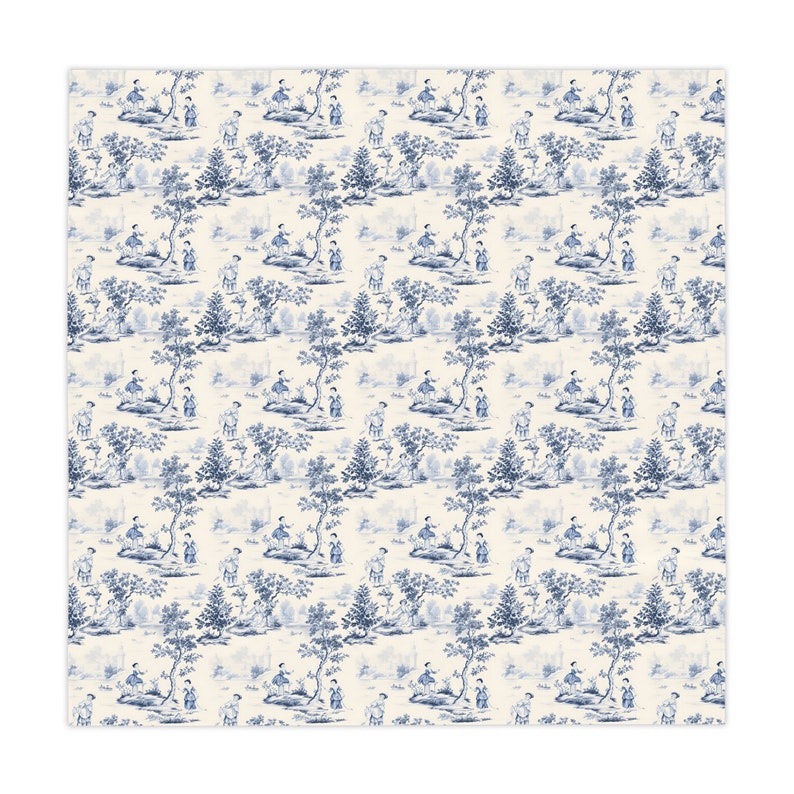 French Toile Tablecloth, Blue Toile Round Table, Blue Chinoiserie Table ...