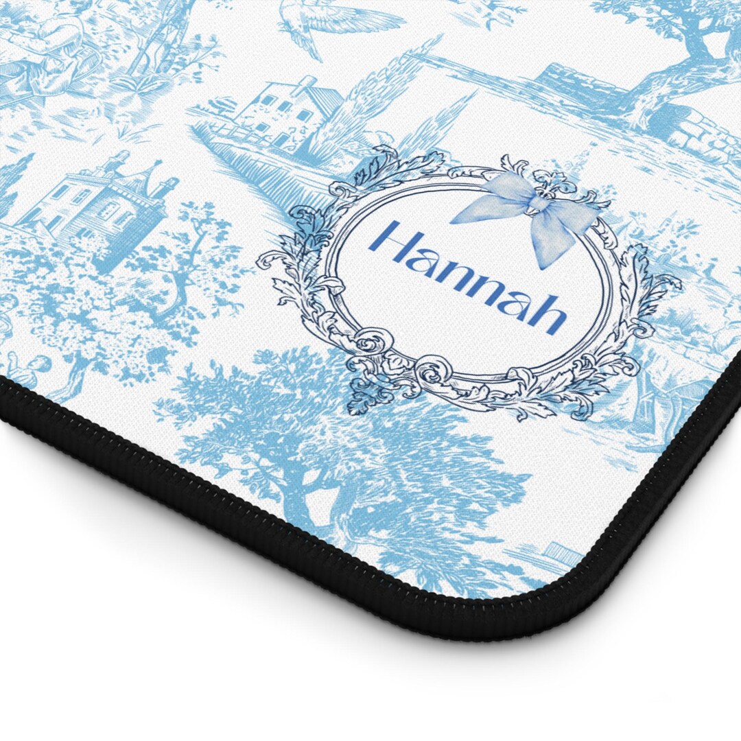 Custom Monogram Pastoral Toile Desk Mat, Preppy Office Decor, XL ...