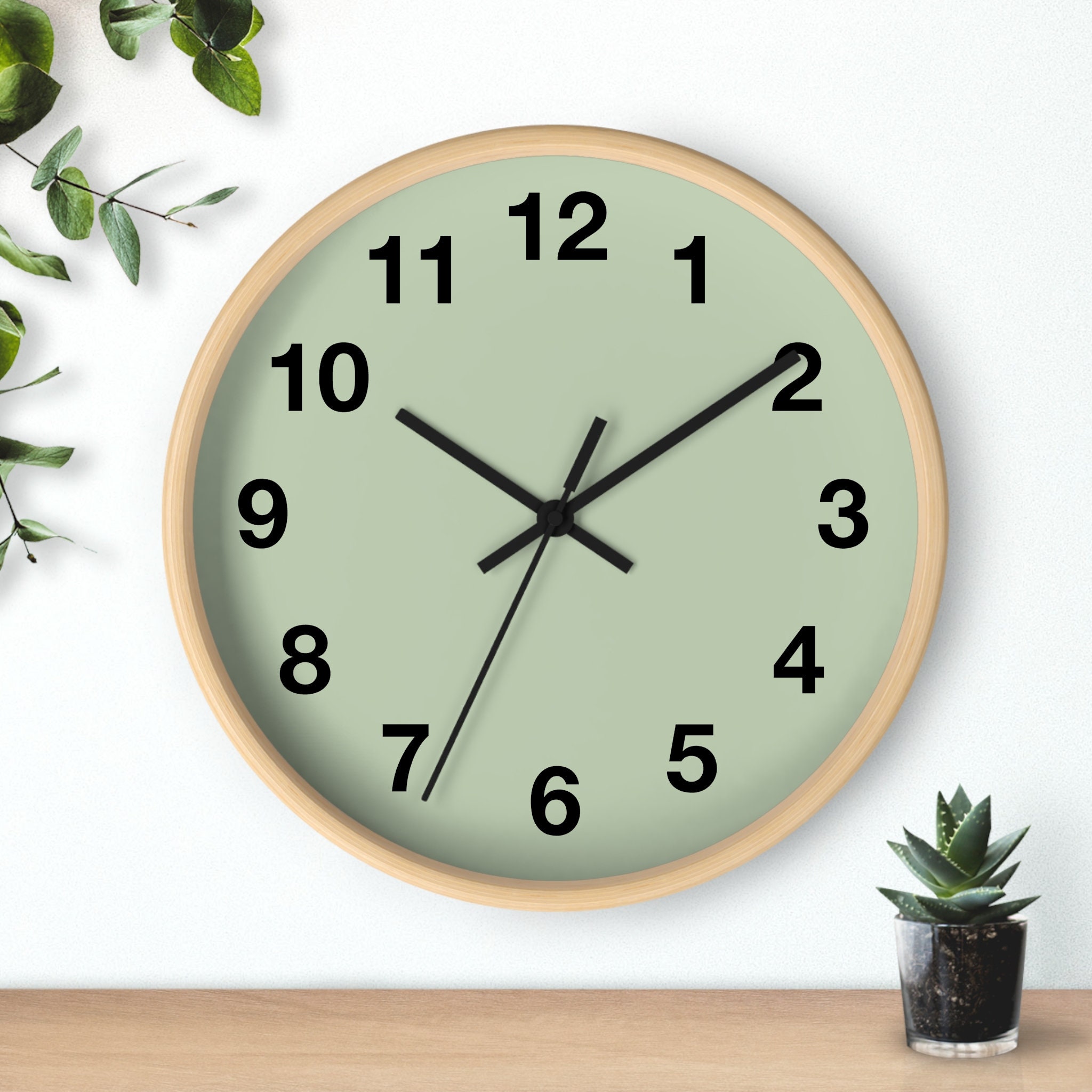 Sage Green Wall Clock, Green Kitchen Decor, Silent Analog Clock, Dorm ...