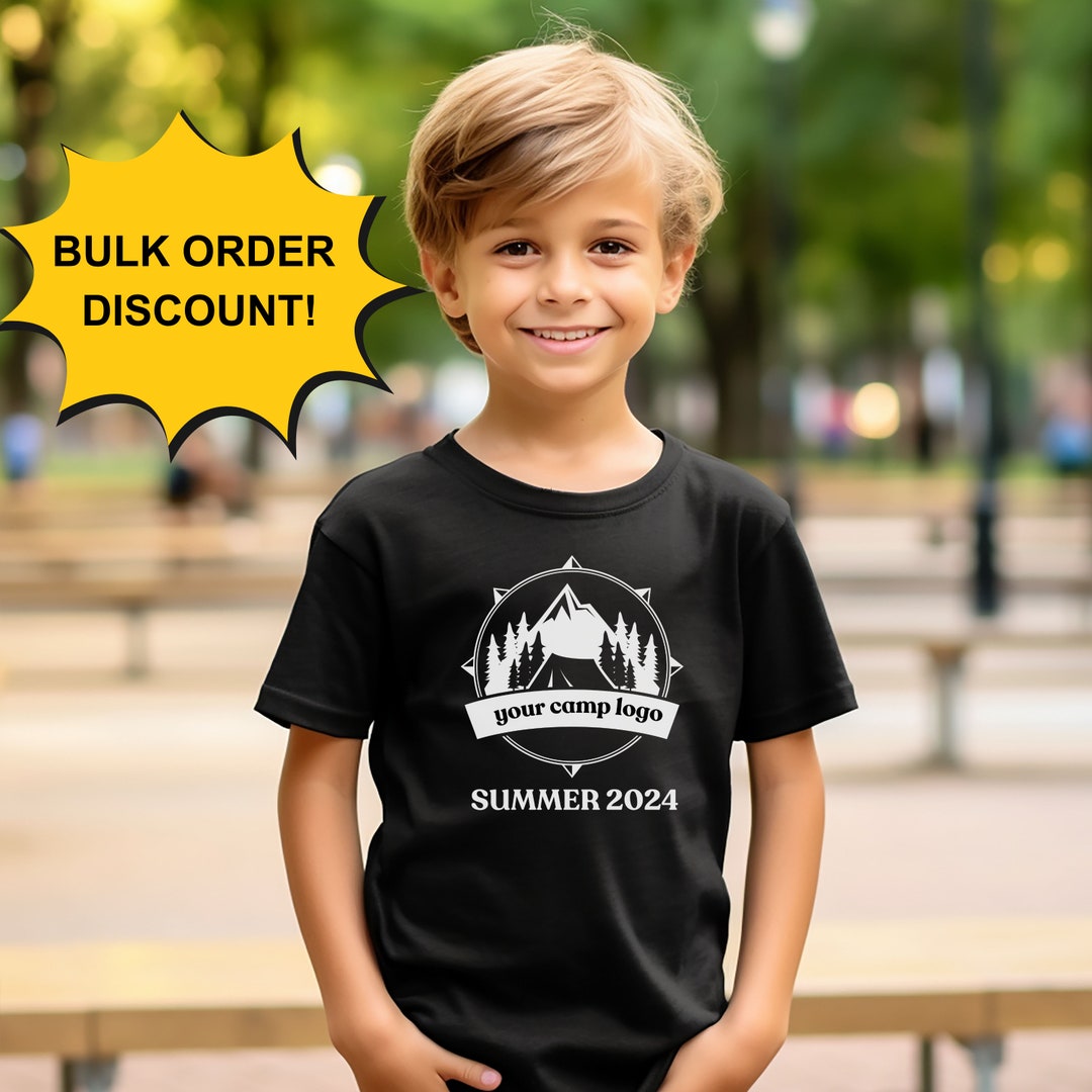 Custom Camp Shirts Kid's Sizes, Bulk Order of Cotton Tee With Custom ...