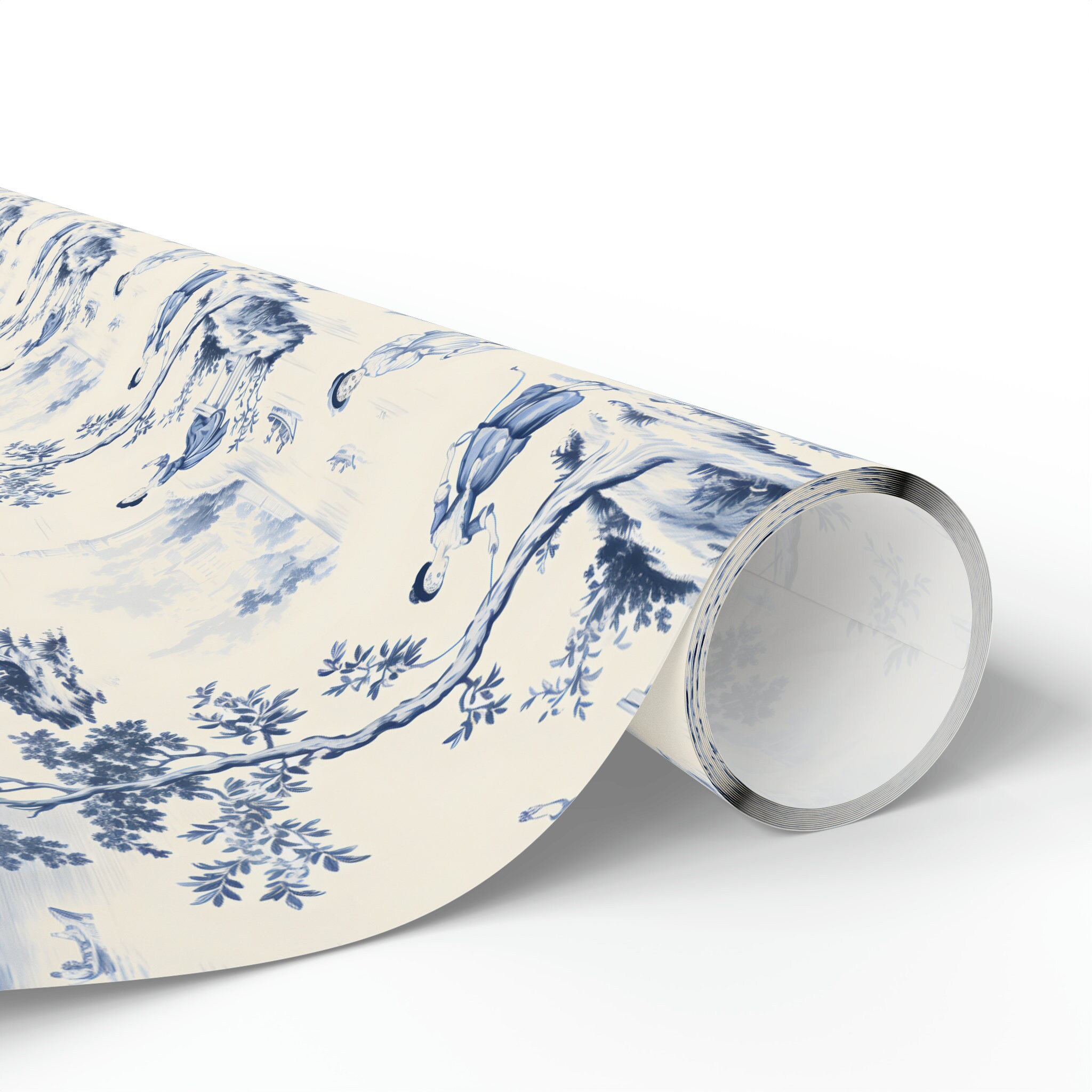 French Toile Wrapping Papers, Blue Toile De Jouy Gift Wrap, Toile Paper ...