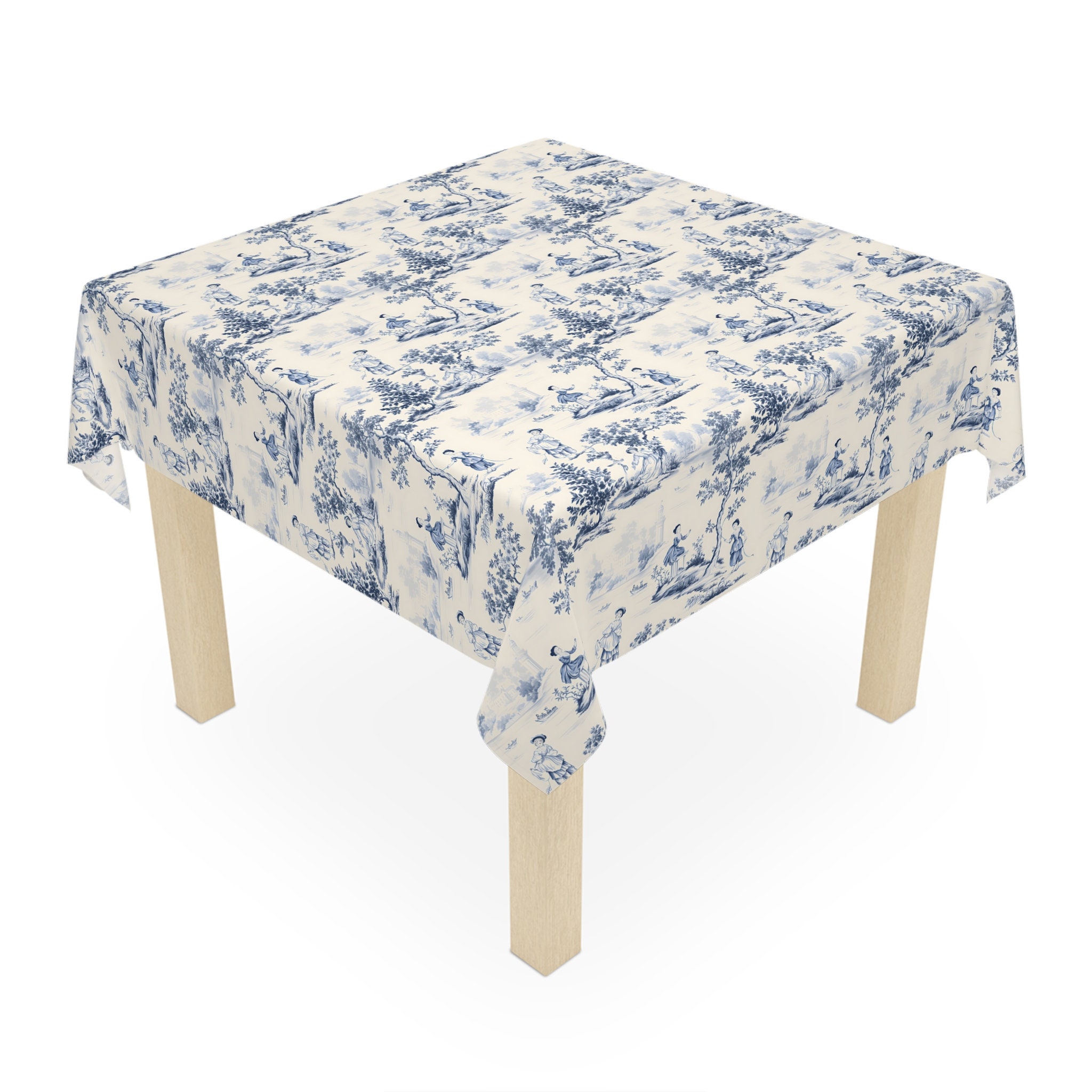 French Toile Tablecloth, Blue Toile Round Table, Blue Chinoiserie Table ...