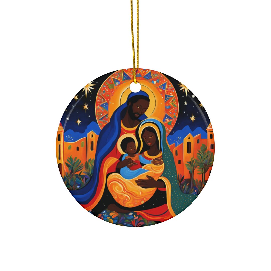 Black Nativity Scene on a Ceramic Tree Ornament, Ethnic Christmas Tree ...