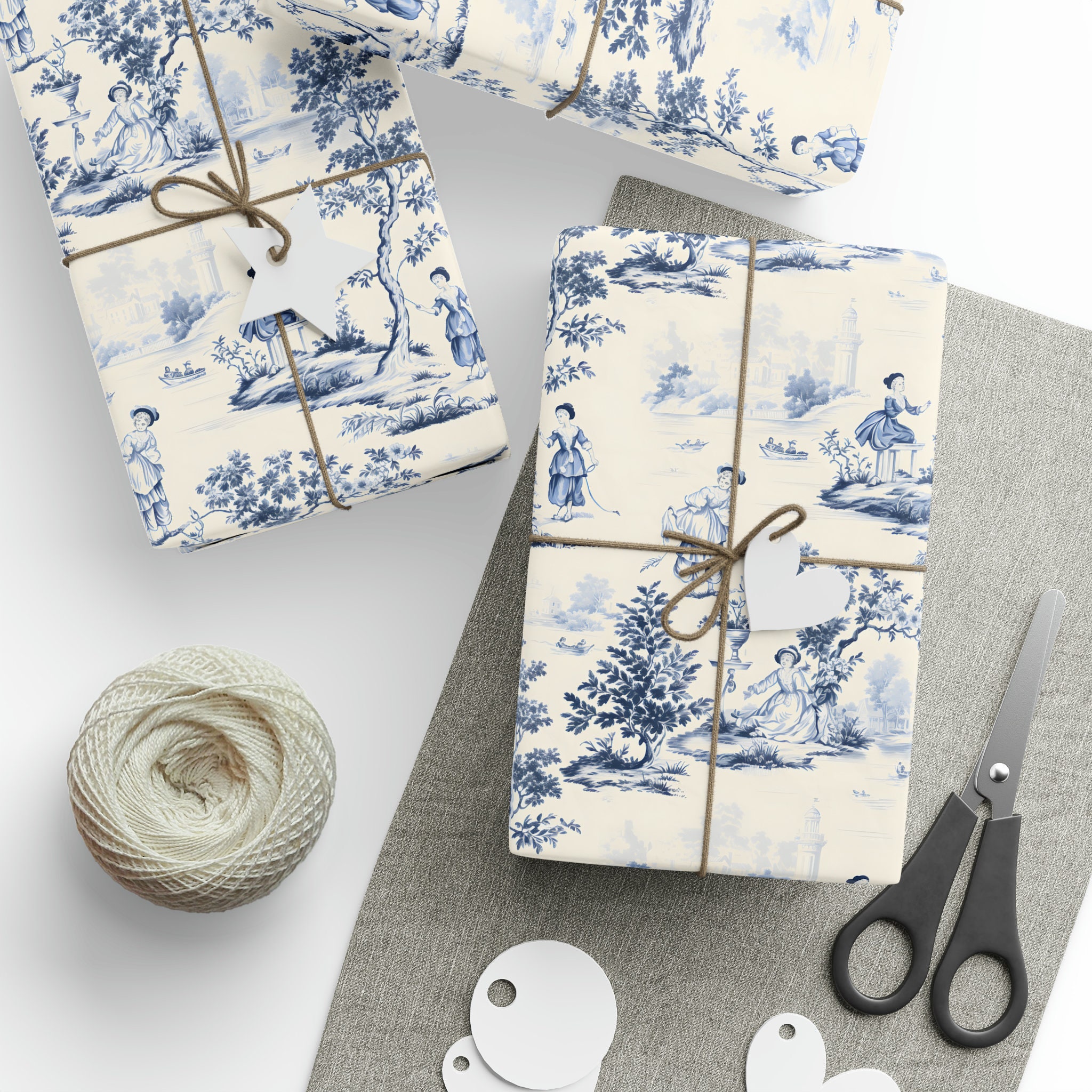 French Toile Wrapping Papers, Blue Toile De Jouy Gift Wrap, Toile Paper ...