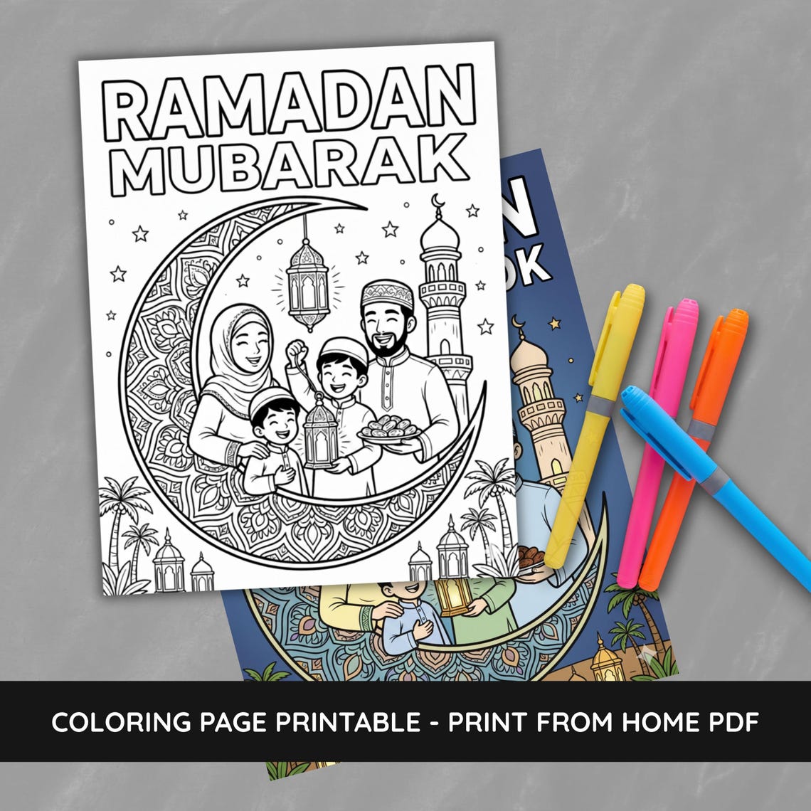 Ramadan Mubarak Coloring Page for Kids Printable PDF – Islamic Kids ...