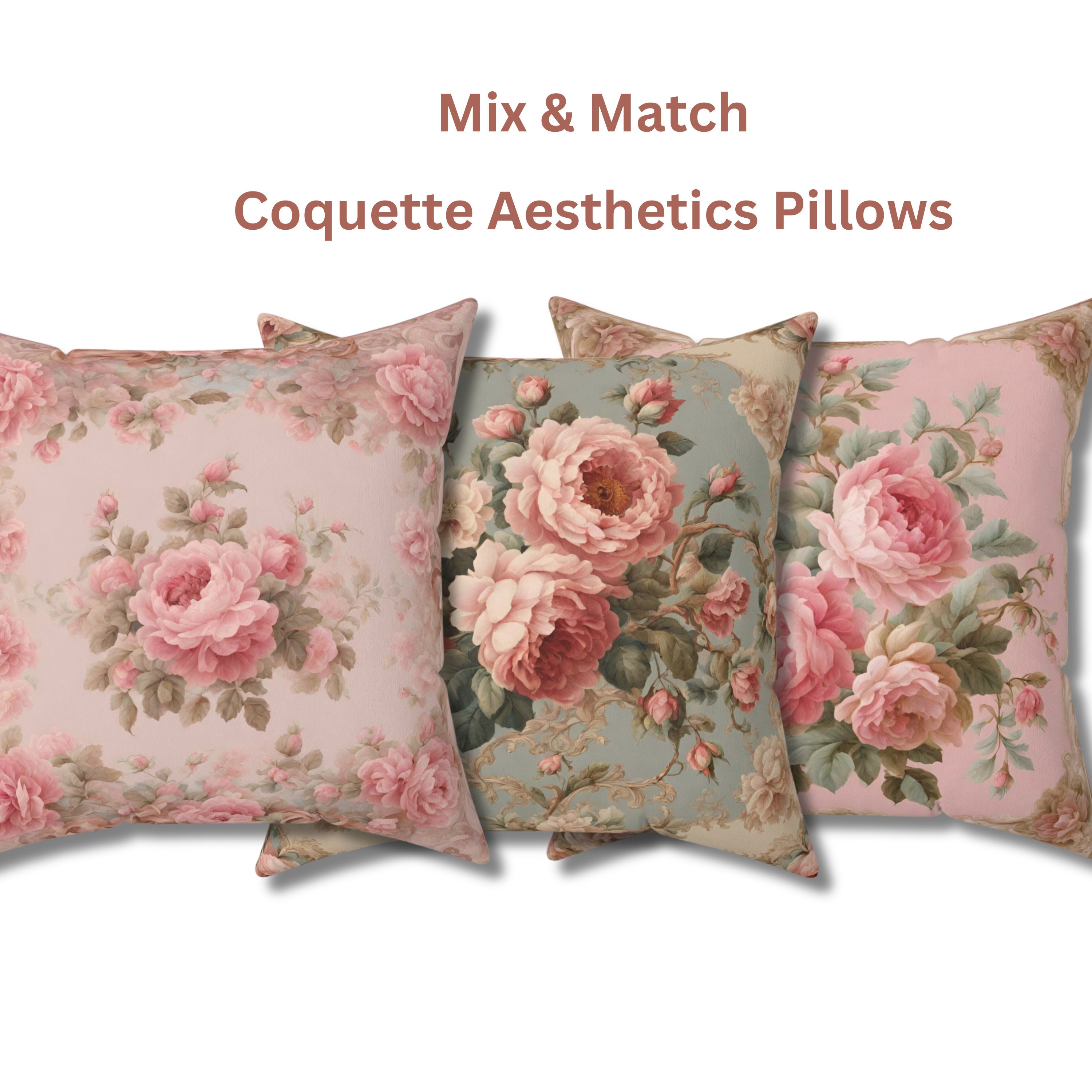 Shabby Chic Throw Pillows, Matching Pink Decor Pillows, Coquette ...