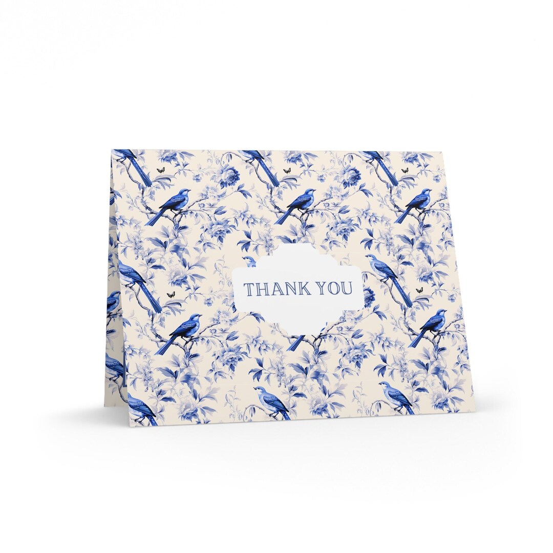 Horizontal Thank You Cards With Blue French Toile (8, 16, and 24 Pcs ...