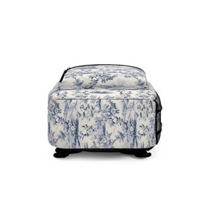 French Blue Toile Backpack, Cute Floral Girls Backpack, Aestethic ...