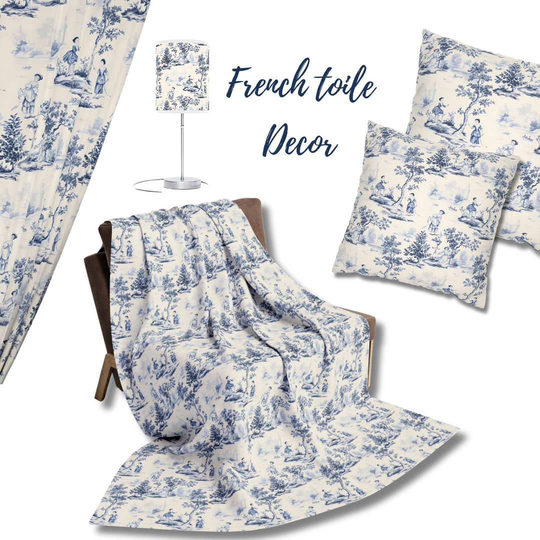 French Toile Home Decor, Blue Toile Throw Blanket, Farmhouse Decor ...