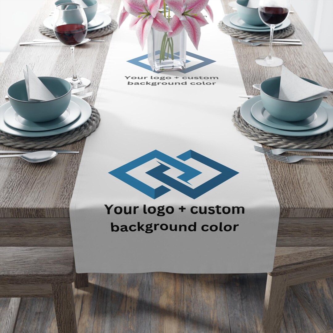 Custom Logo Table Runner, Personalized Business Event Cotton Poly Blend ...