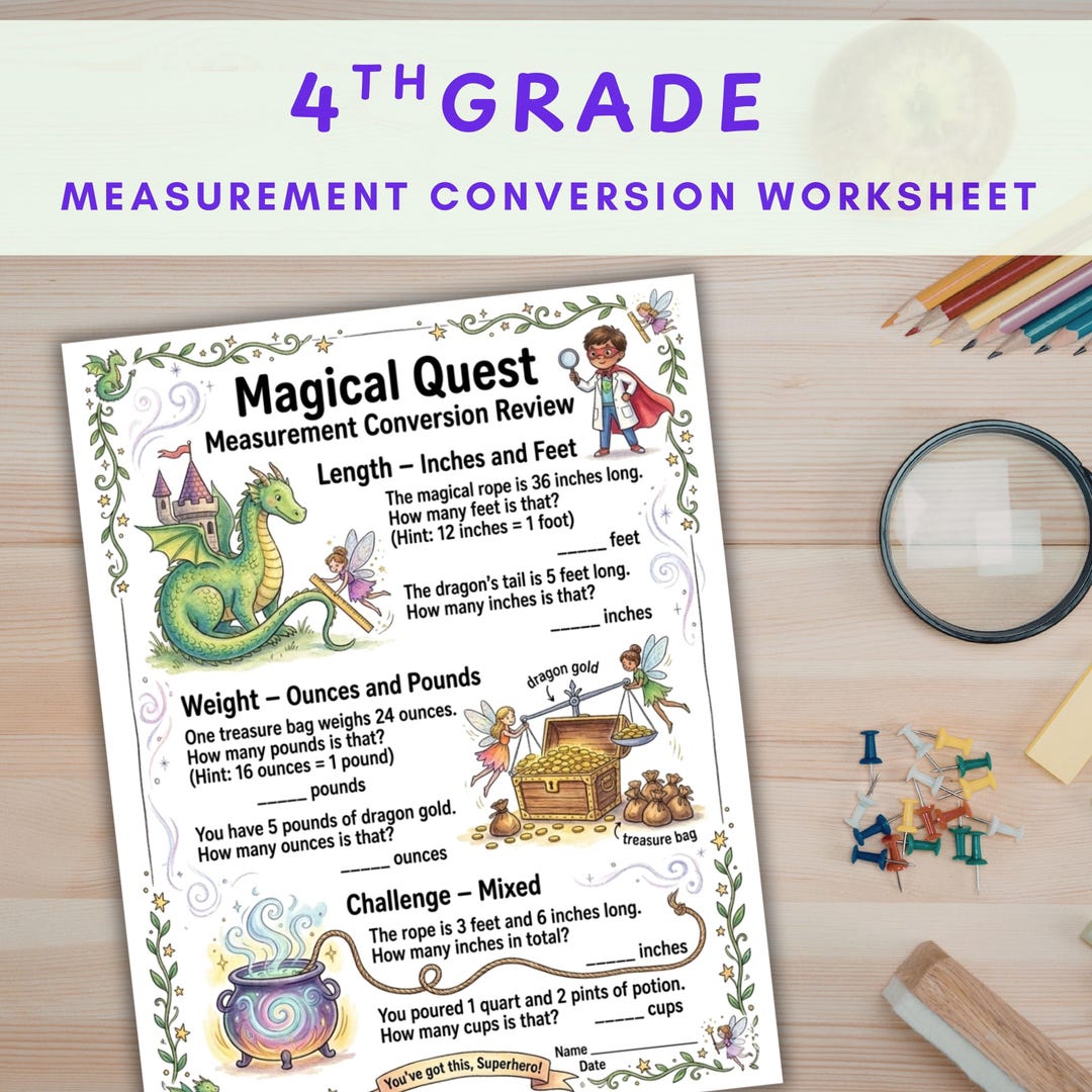 Measurement Conversions Worksheet - 4th Grade Math Drill - ADHD ...