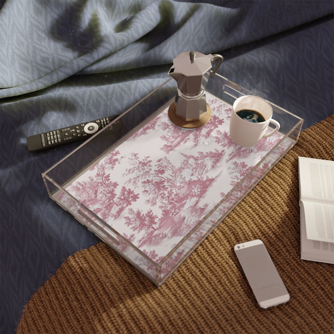 Pink Toile Tray W/ Exchangeable Insert, Shabby Chic Tray, Catch-all ...