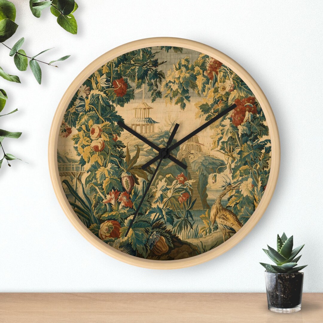 Vintage Chinoiserie Floral Scene Wall Clock | French Verdure Garden ...