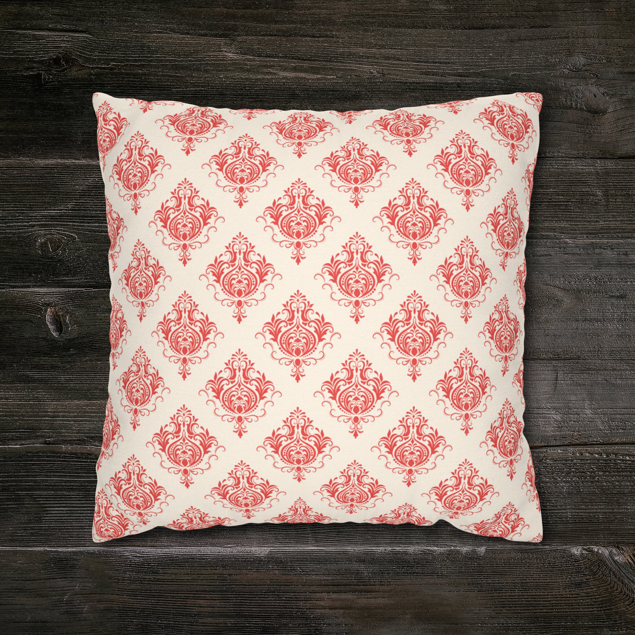 Red French Country Pillow Set, Red Damask Patterns, French Inscriptions ...