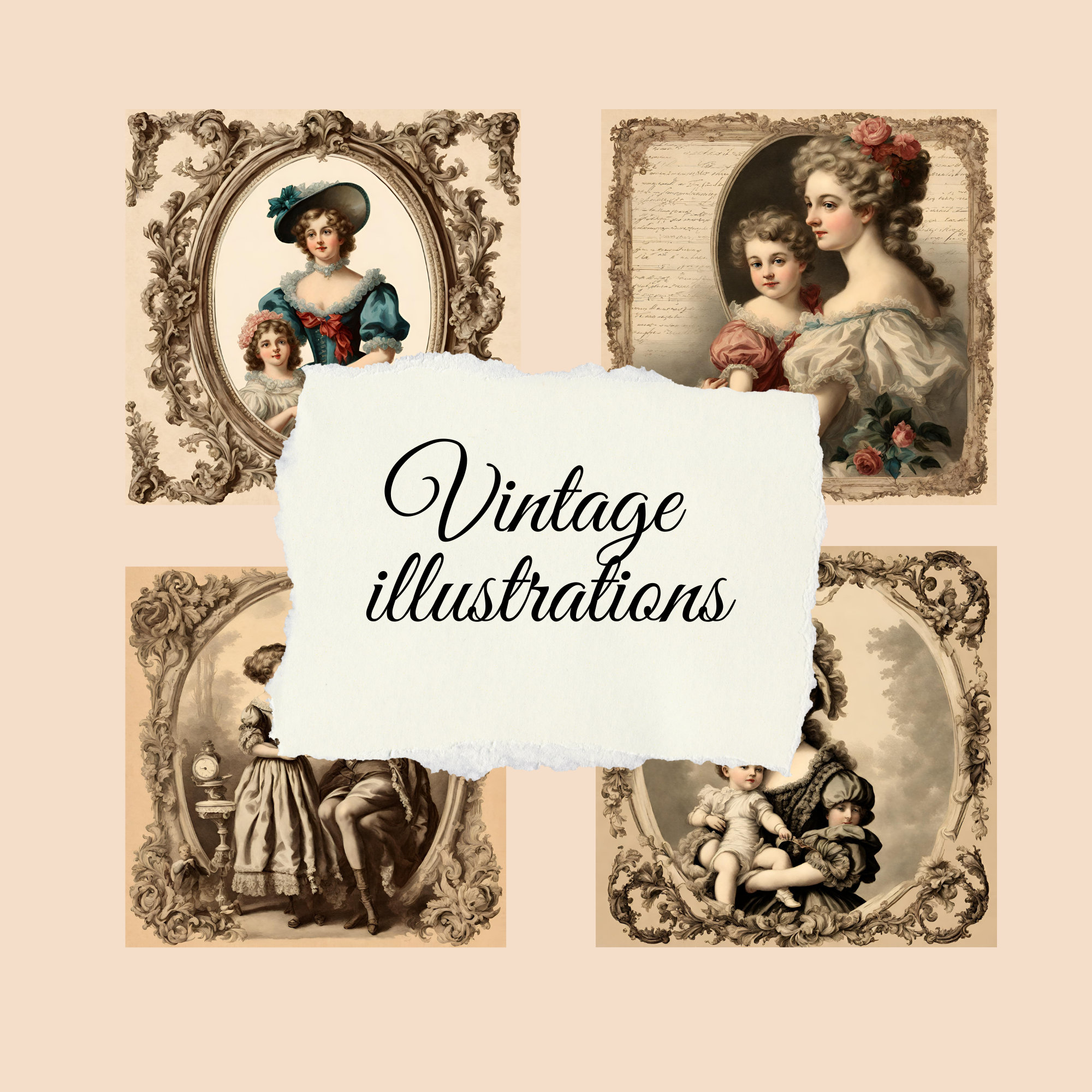 Junk Journal Kit of French Vintage Illustrations Journals Cutouts ...