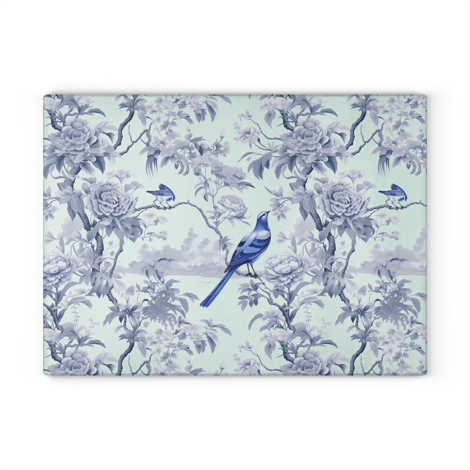 Blue Floral Toile Glass Cutting Board: Non-toxic Farmhouse Decor, Blue ...