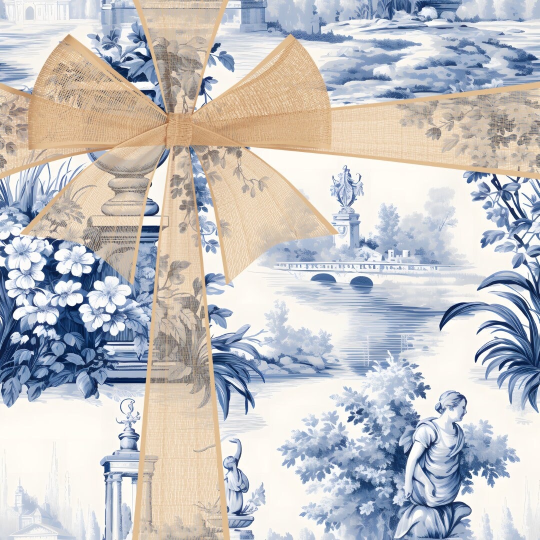 French Toile Wrapping Paper, Blue Chinoiserie Paper Roll, Shabby Chic ...