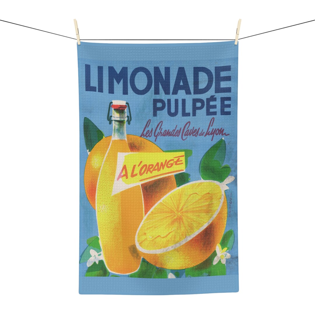 Vintage French Tea Towel, French Country Kitchen Towel With Lemonade ...