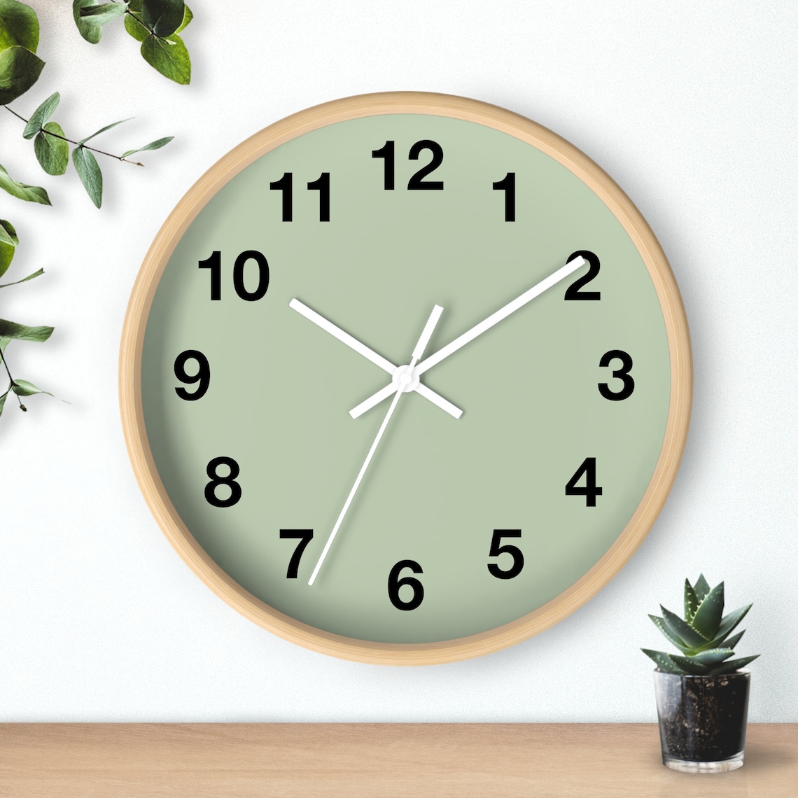 Sage Green Wall Clock, Green Kitchen Decor, Silent Analog Clock ...