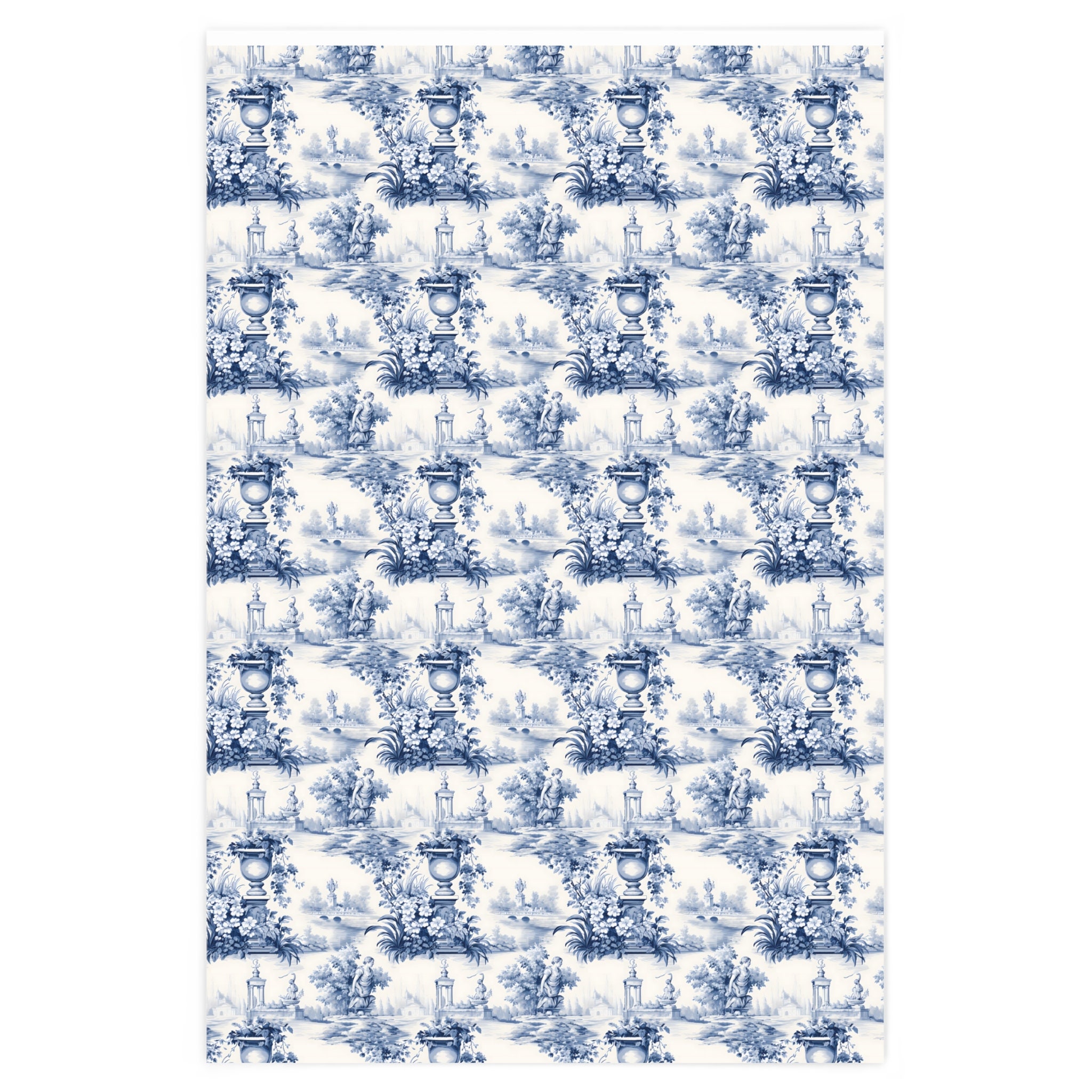 French Toile Wrapping Paper, Blue Chinoiserie Paper Roll, Shabby Chic ...