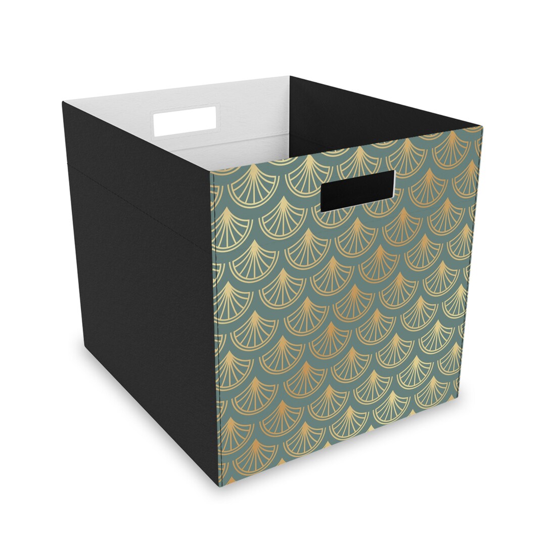 Art Deco Sage Green Storage Box, Felt Storage Box, Green & Gold Felt ...