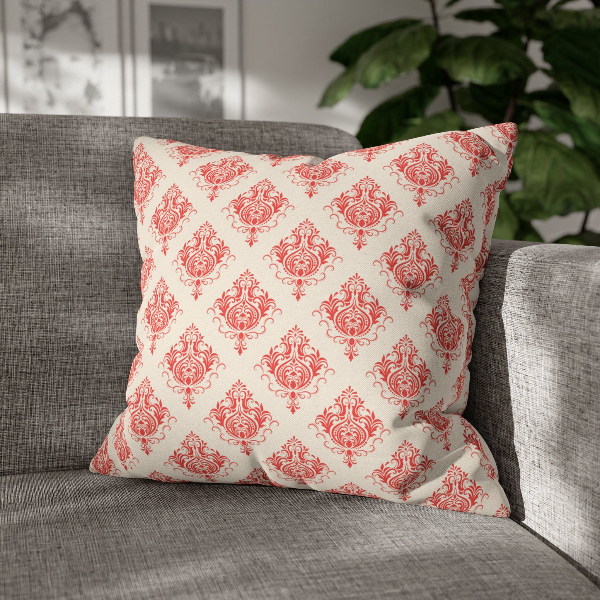 Red French Country Pillow Set, Red Damask Patterns, French Inscriptions ...