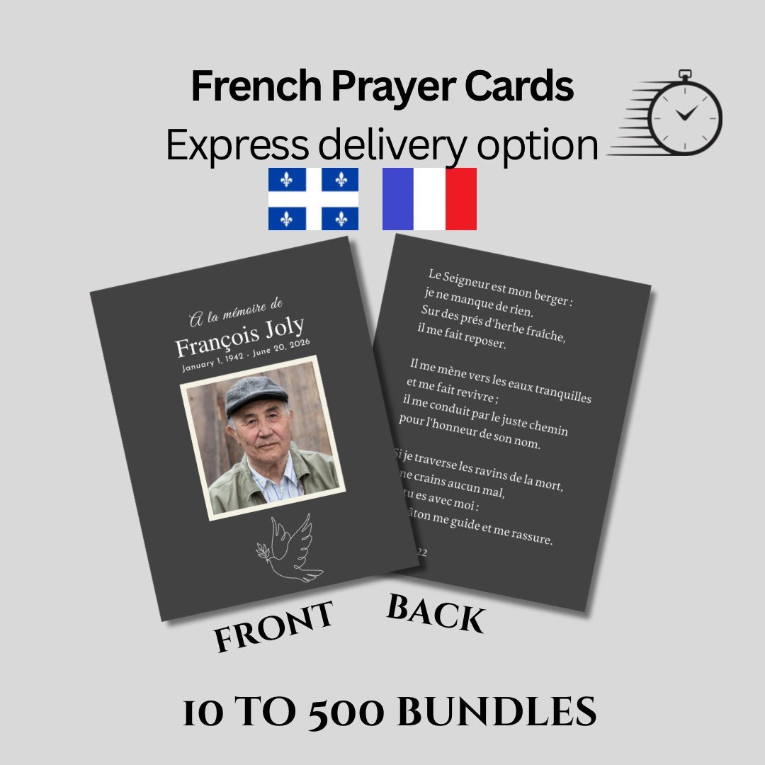 PRINTED French Funeral Prayer Cards Bundle Customized and - Etsy