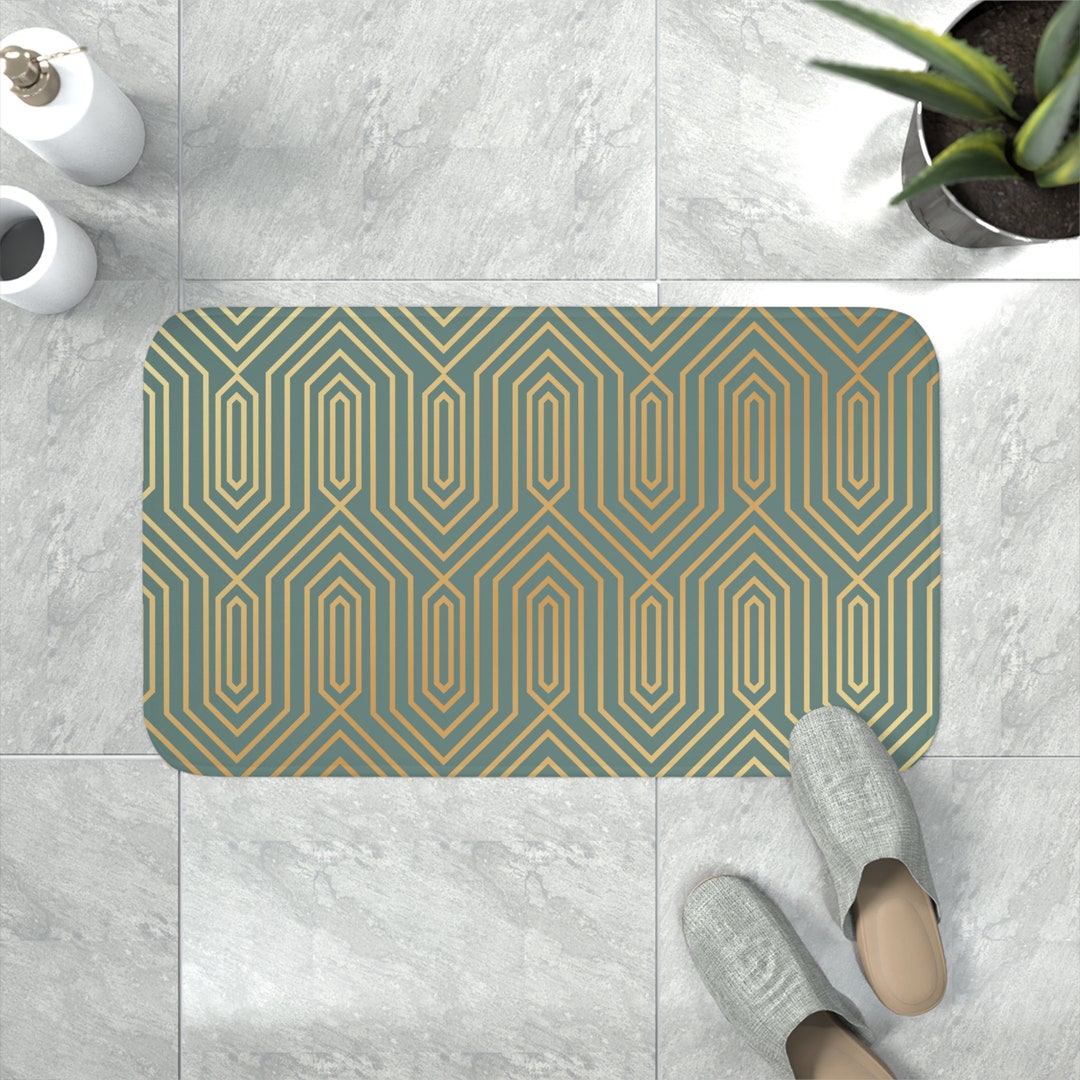 Art Deco Large Bath Mat With Sage Green and Gold Art Deco Patterns ...