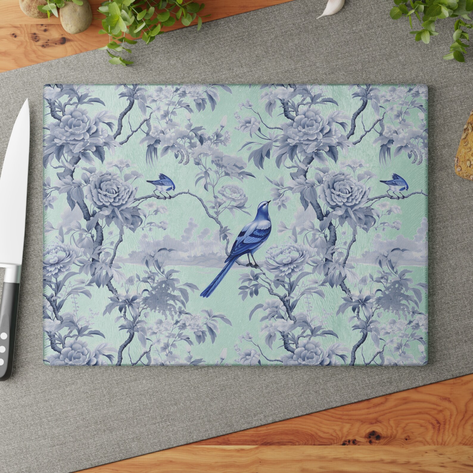Blue Floral Toile Glass Cutting Board: Non-toxic Farmhouse Decor - Etsy