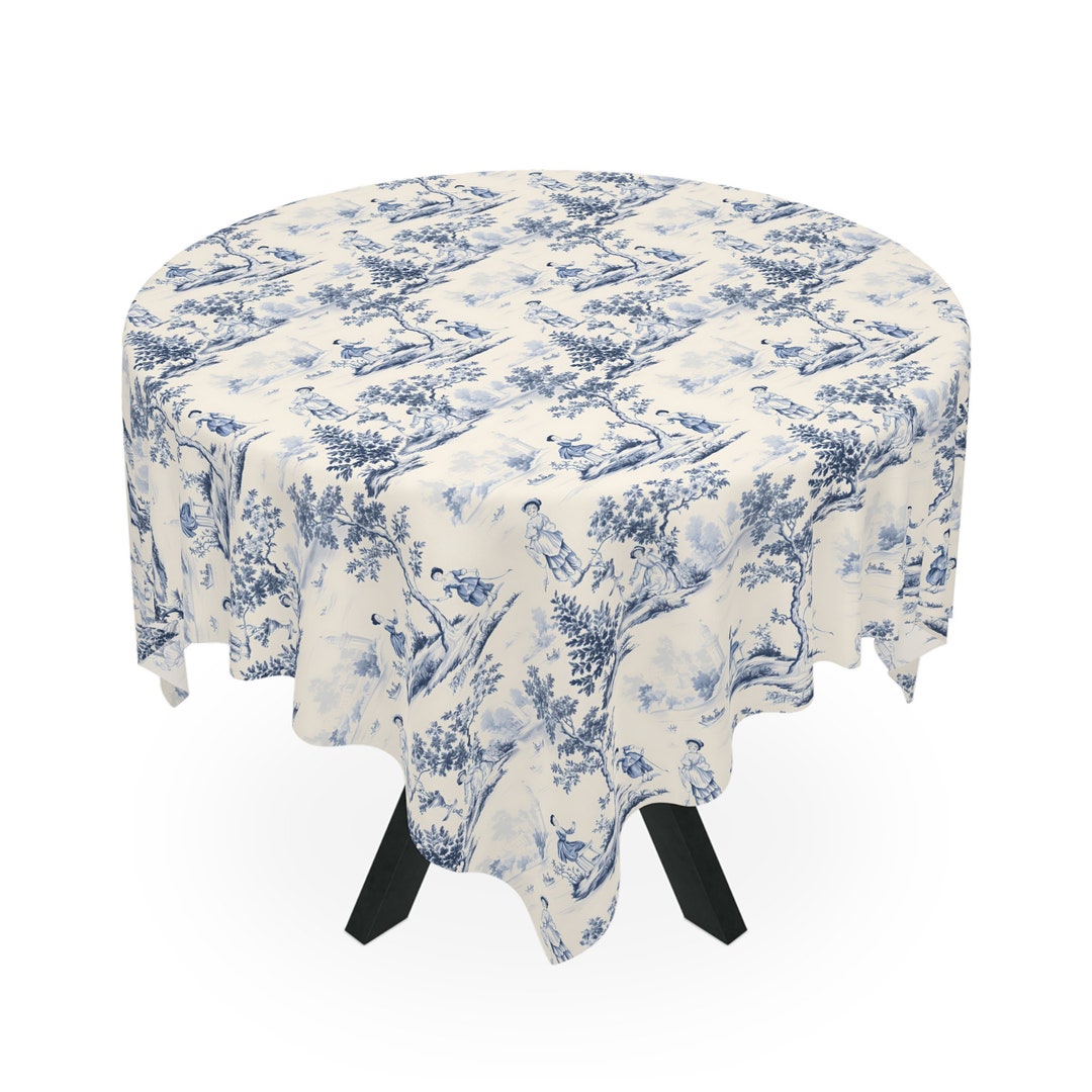 French Toile De Jouy Tablecloth, Blue Toile Round Table, Blue ...