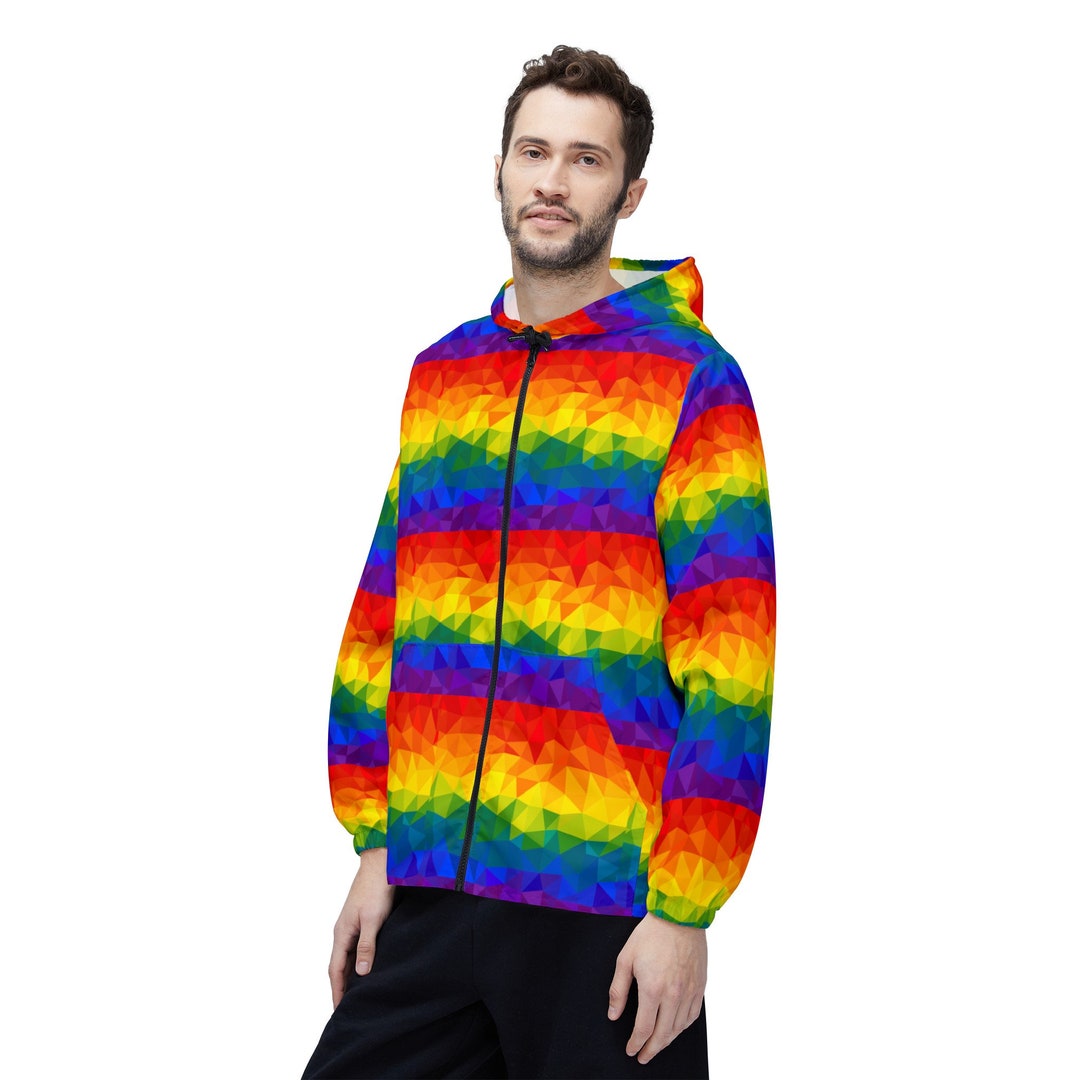 Rainbow Rain Jacket, Windbreaker Jacket, Pride Outfit, Unisex Rainbow ...