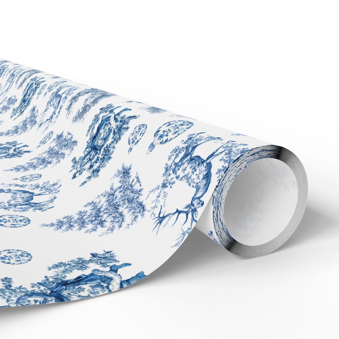 Blue Toile Christmas Wrapping Papers, Vintage Toile Christmas Gift Wrap ...
