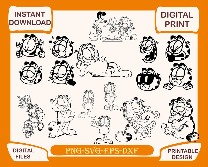 Garfield Bundle Vector Svg Png Cut File garfield Cartoon - Etsy Australia