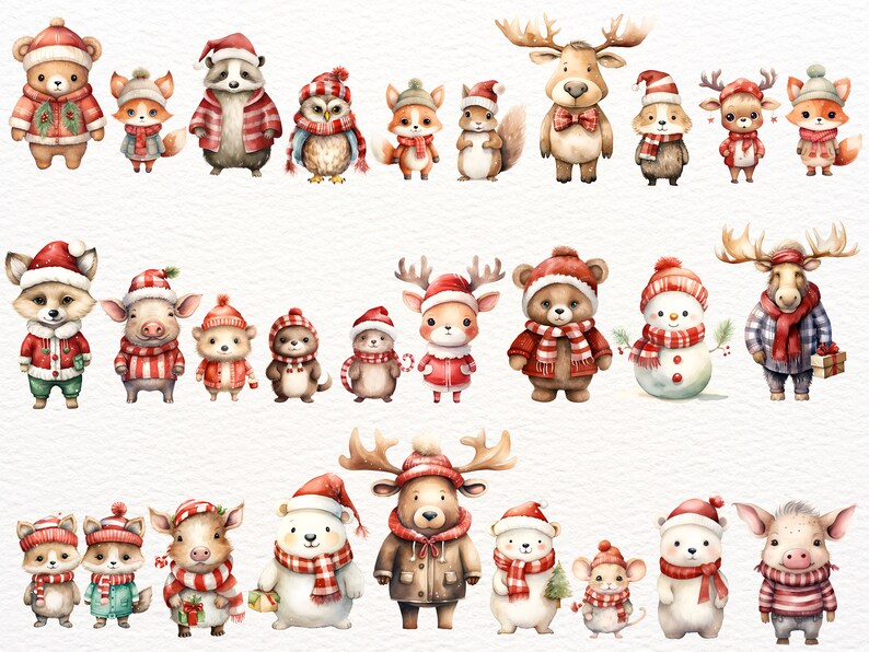 Christmas Woodland Animals Clipart / Christmas Illustration Digital ...