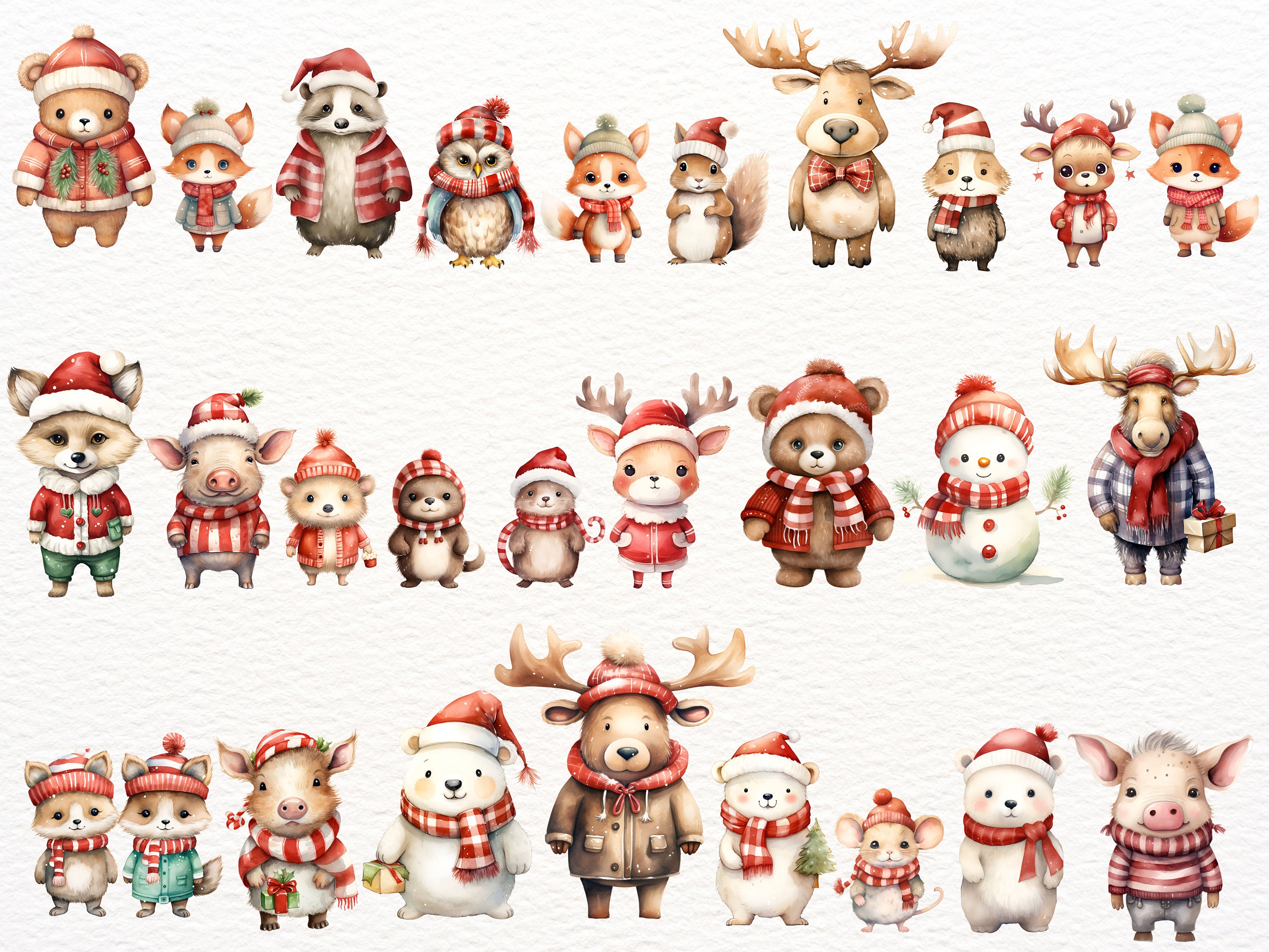 Christmas Woodland Animals Clipart / Christmas Illustration Digital ...