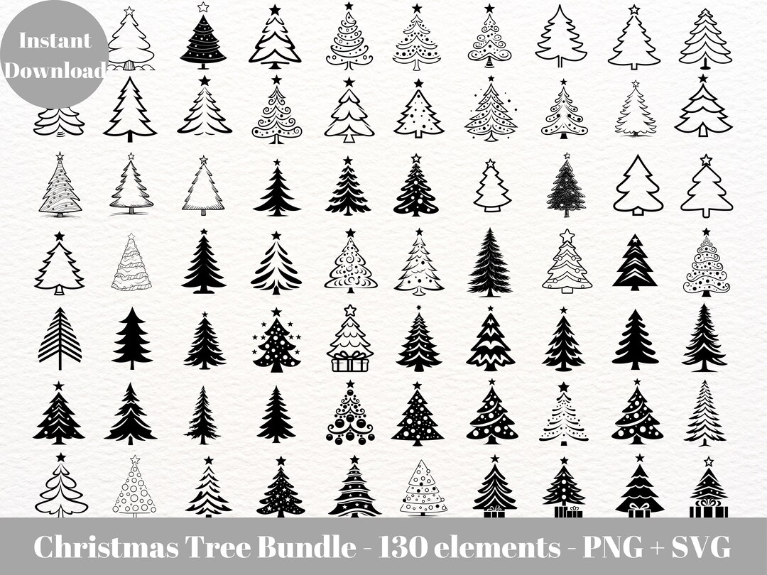 130 Christmas Tree Svg Bundle / Christmas Tree Clipart Black and White ...