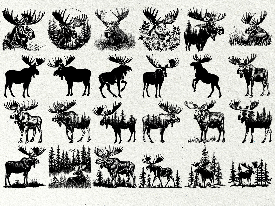 Moose Silhouette Svg / Moose Hunting Svg / Moose in the Woods Svg ...