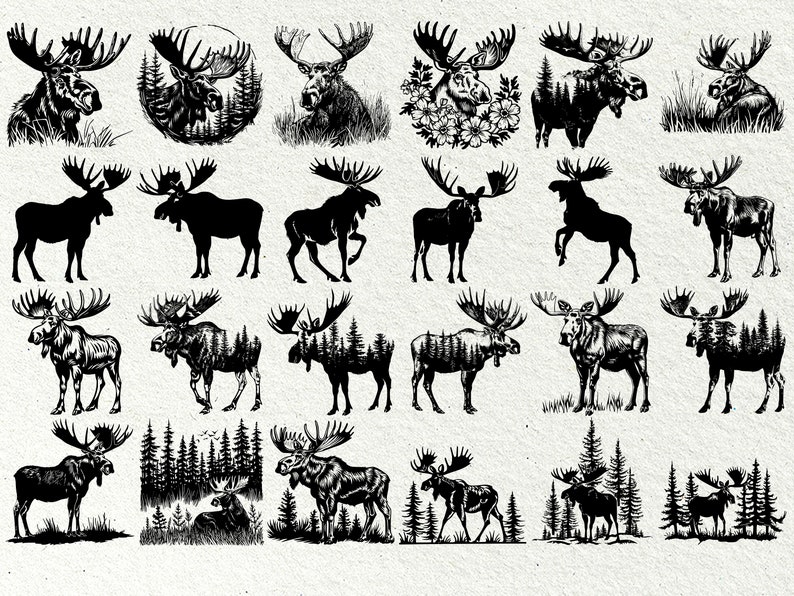 Moose Silhouette Svg / Moose Hunting Svg / Moose in the Woods Svg ...
