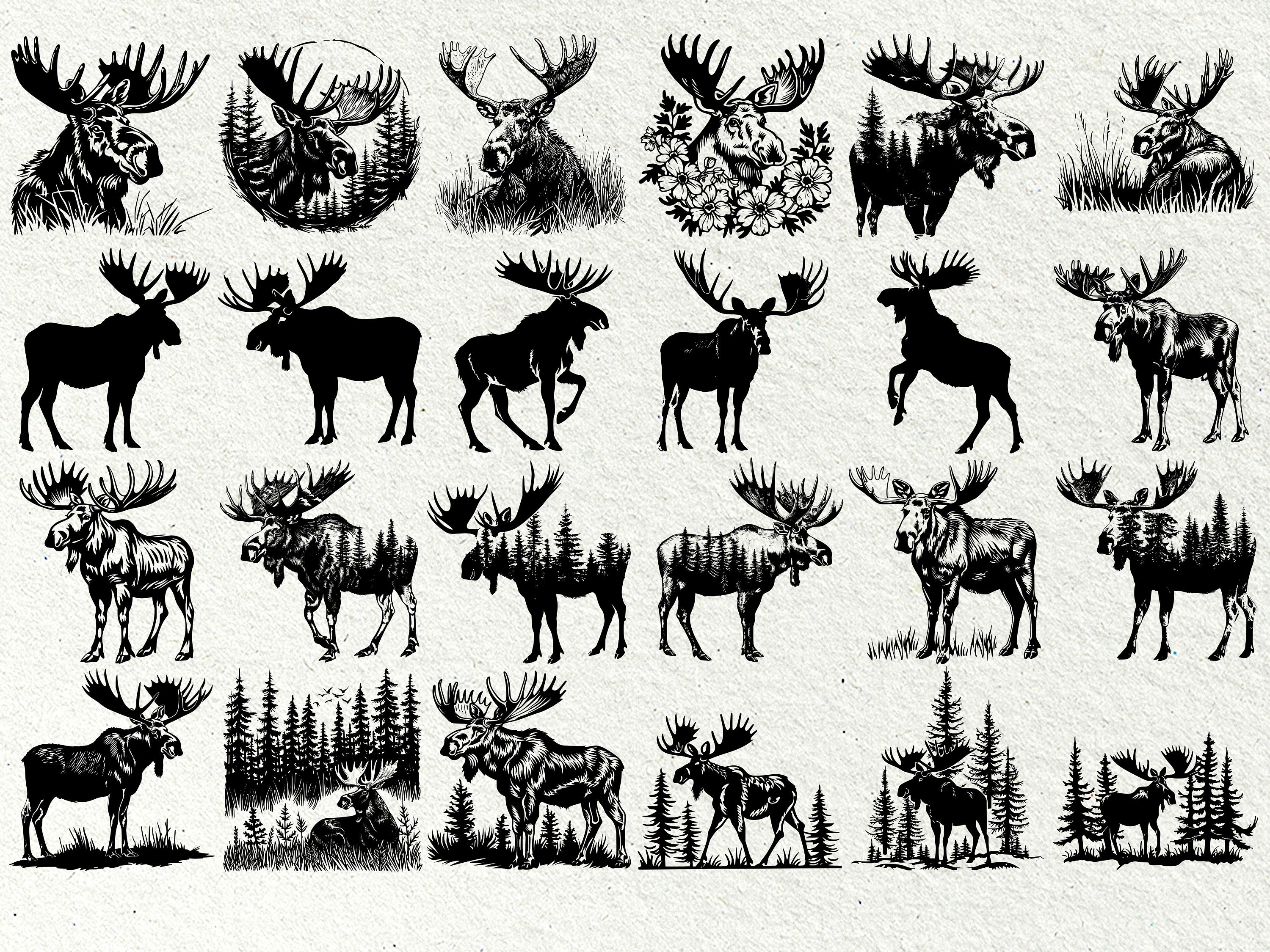 Moose Silhouette Svg / Moose Hunting Svg / Moose in the Woods Svg ...