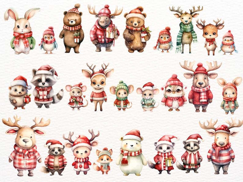 Christmas Woodland Animals Clipart / Christmas Illustration Digital ...