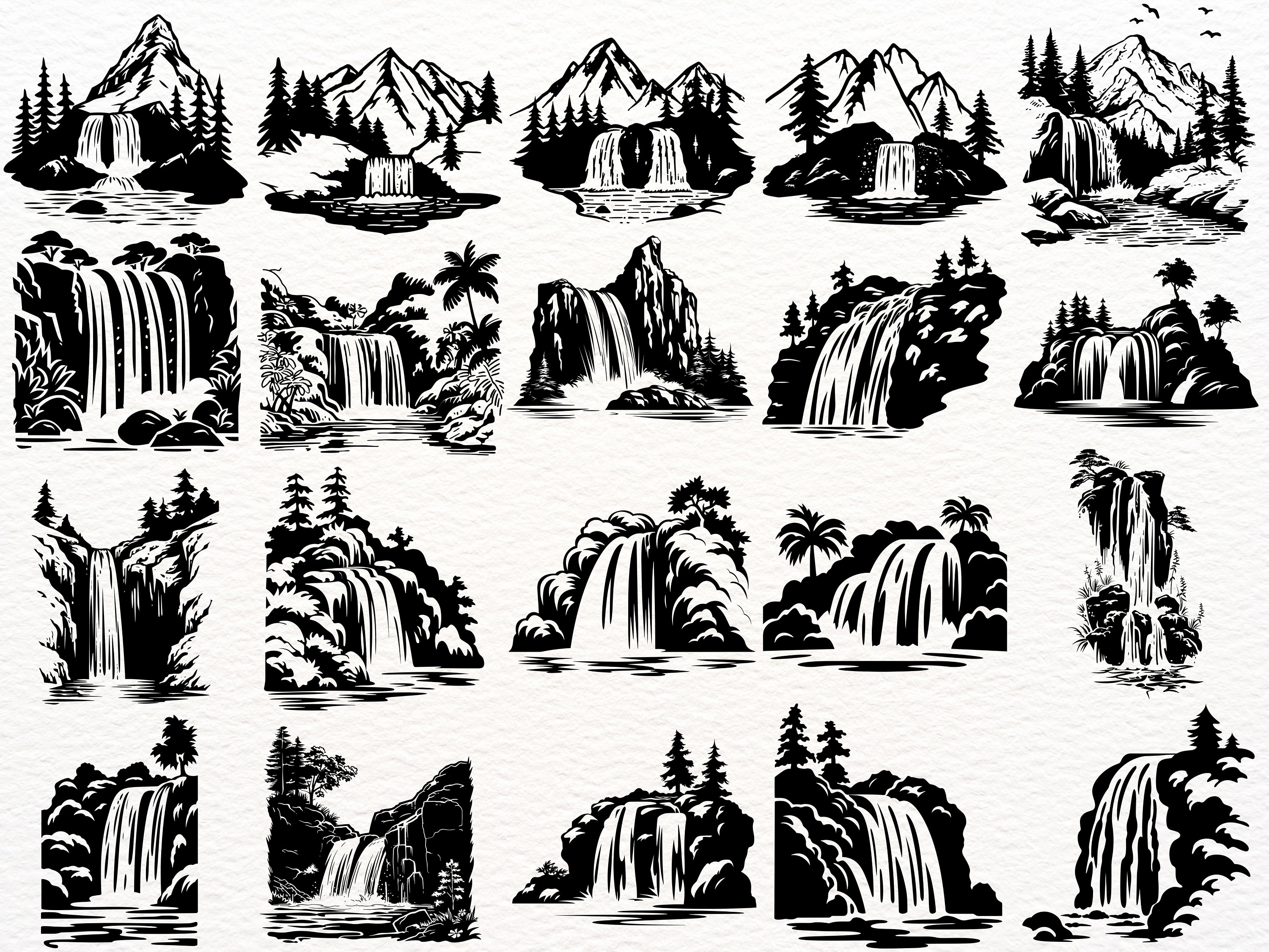 Waterfall Svg / Mountain Waterfall SVG / Landscape Svg Wood / Nature ...