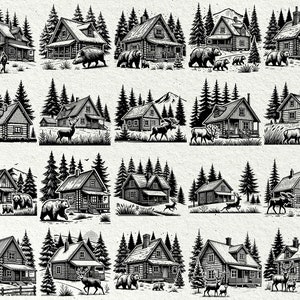 Log Cabin in the Woods / Woodland Animals Svg / Christmas Winter Scene ...
