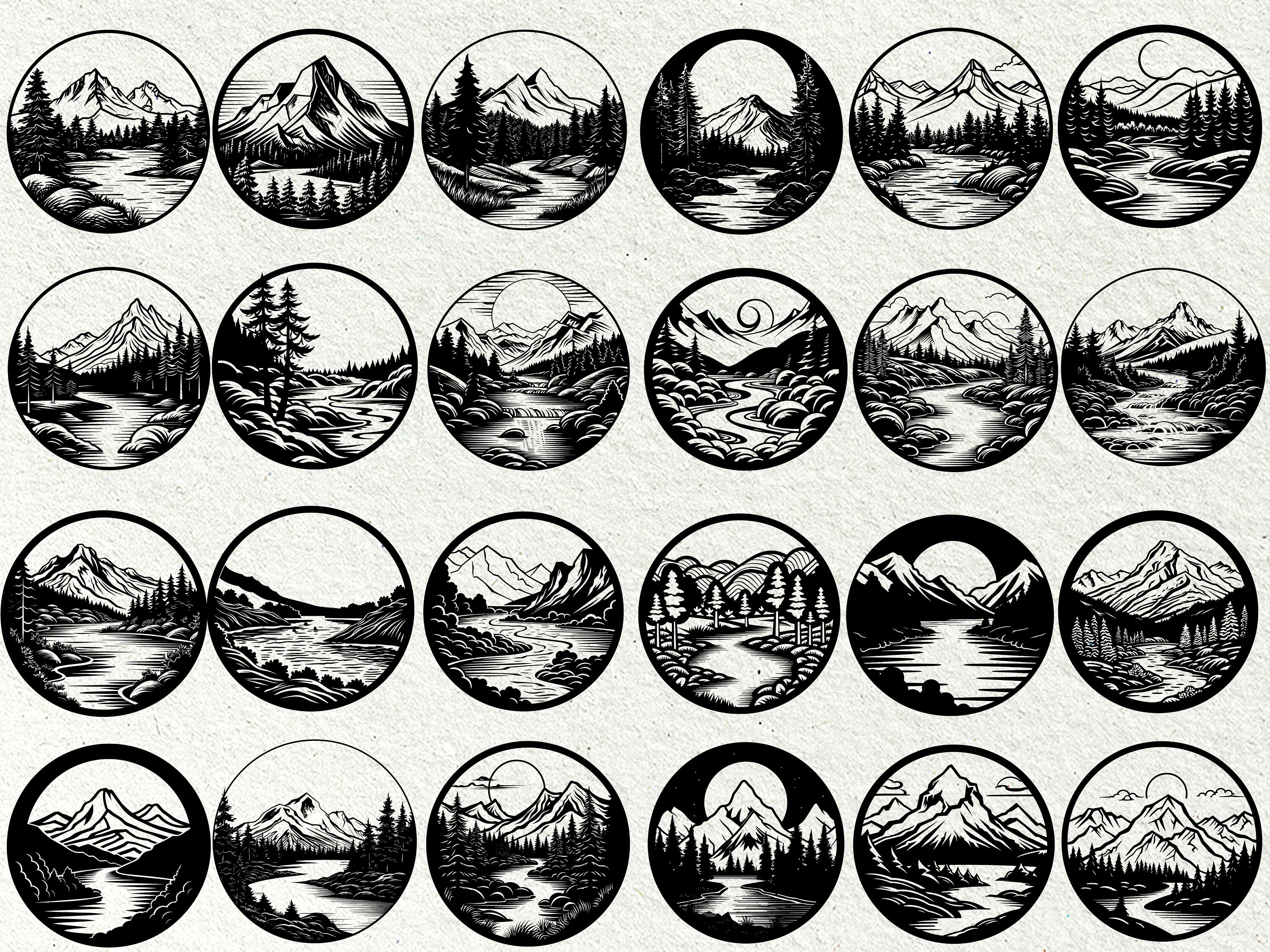 River Scene Svg / Landscape Svg Wood / River Svg File / Mountain and ...