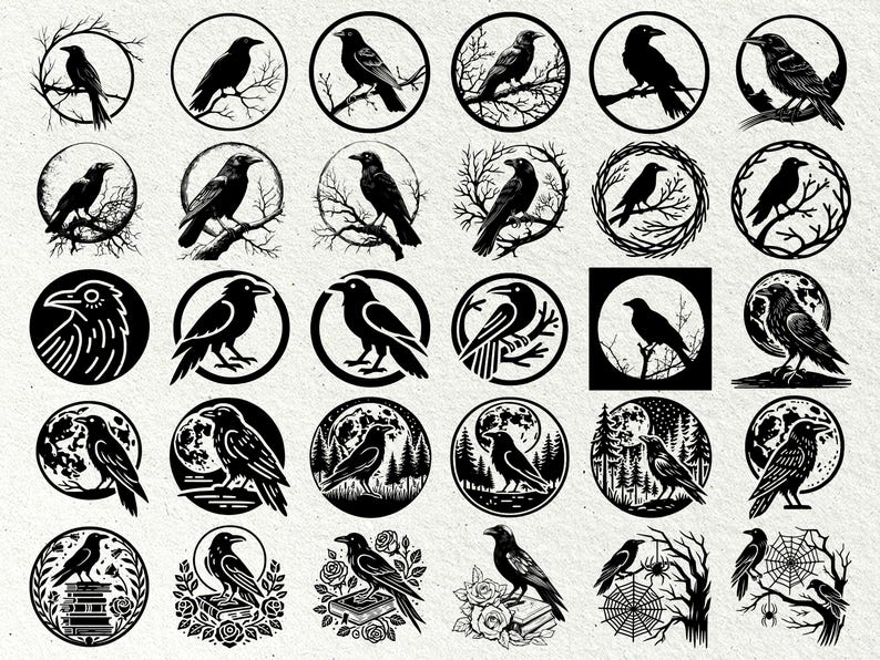 Raven on Tree Branch Svg / Crow Bird Svg Wood Cut / Crow Silhouette ...