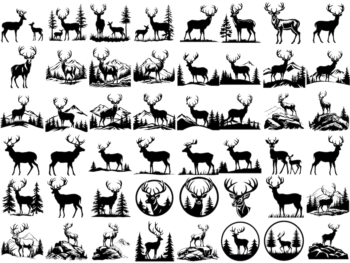 Hirsch im Wald SVG / Hirschkopf Vektor-Svg Png-Datei / Hirsch im Wald ...