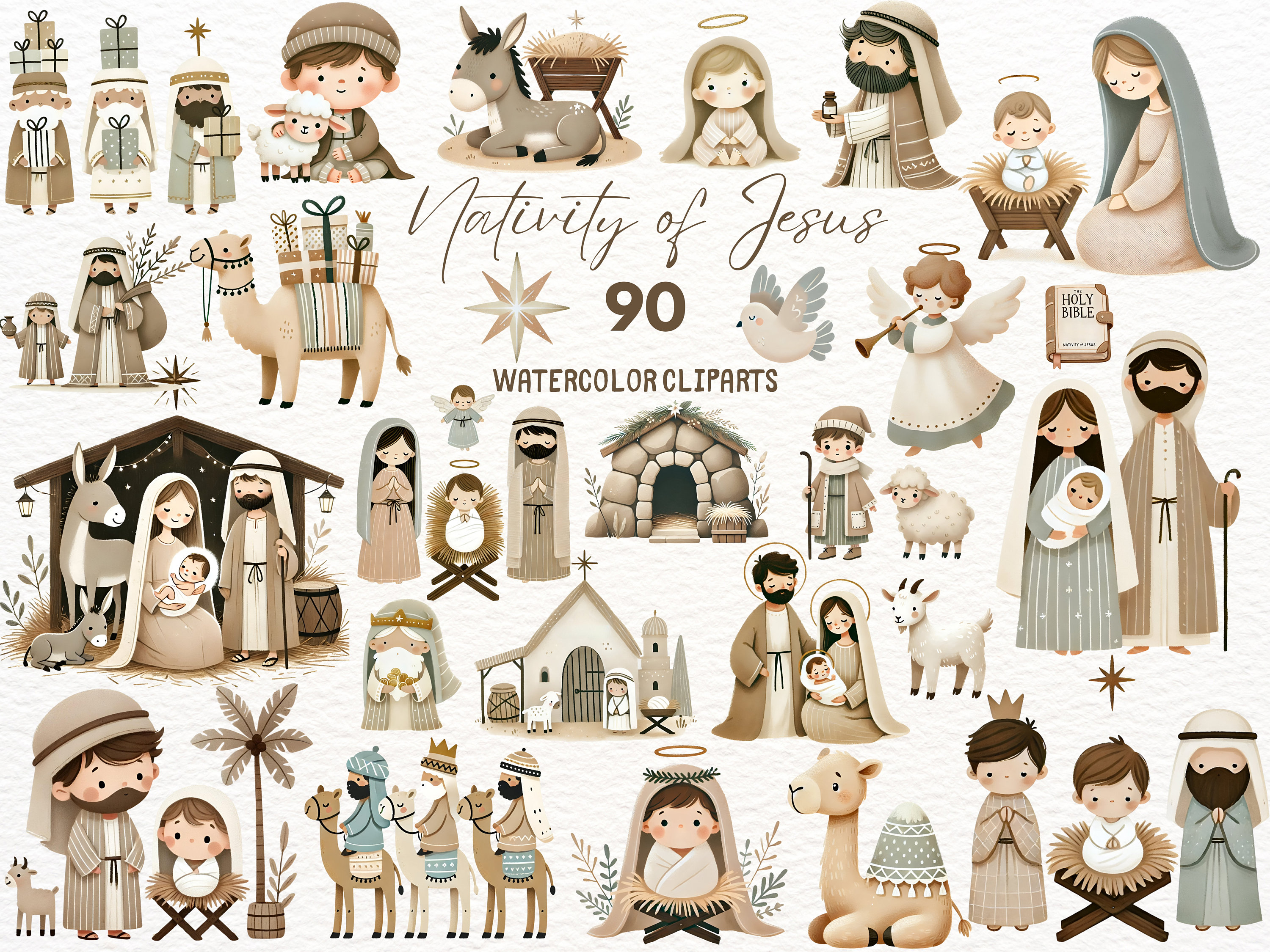 Nativity Scene Watercolor Clipart / Watercolor Nativity Png / Manger ...
