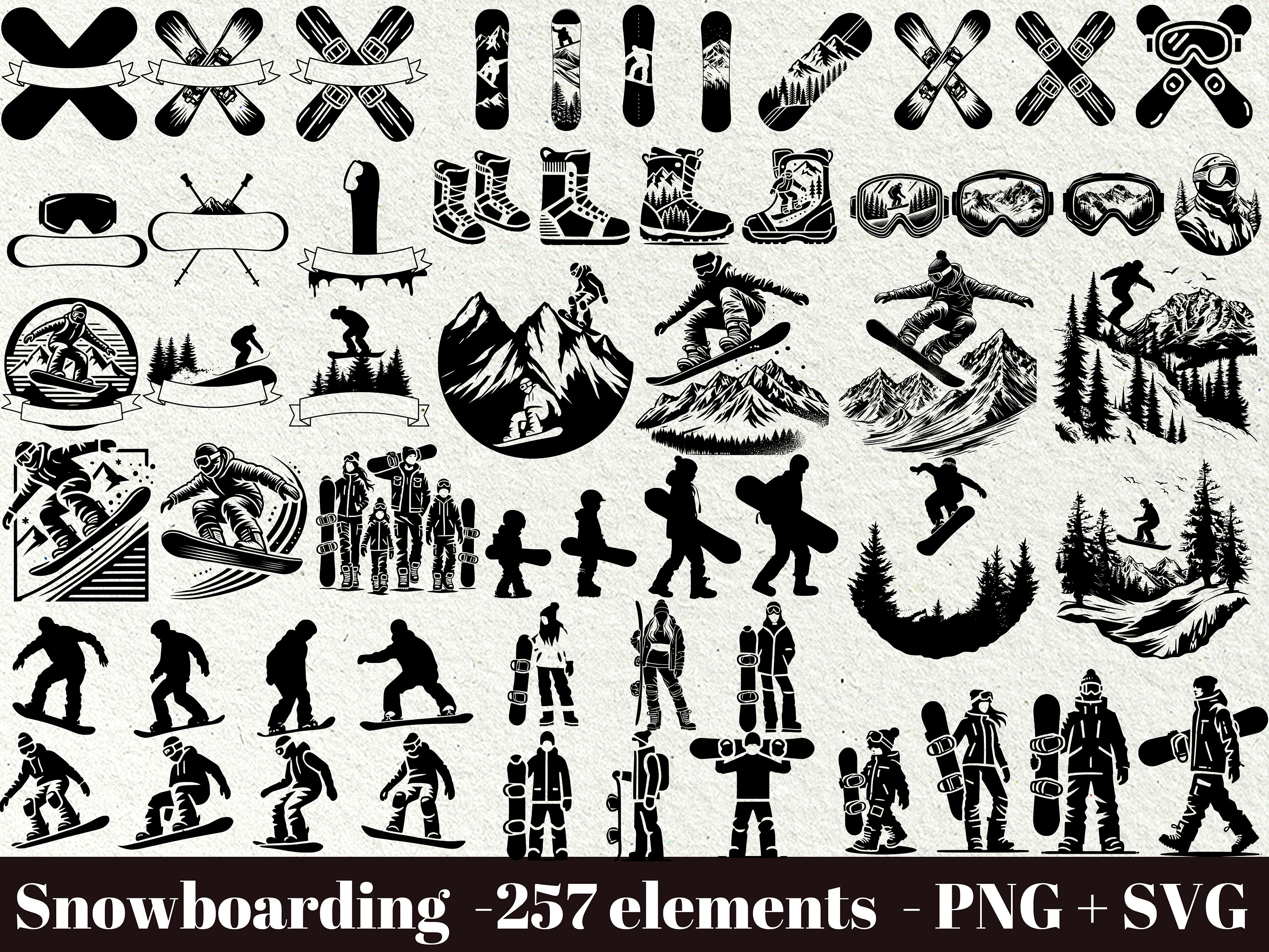 Snowboarding Svg Bundle / Snowboard and Mountains Clipart / Snowboard ...
